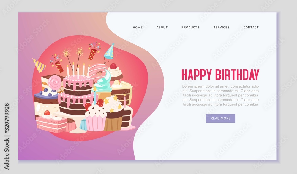 Happy birthday sweets festive web template vector illustration. Happy ...