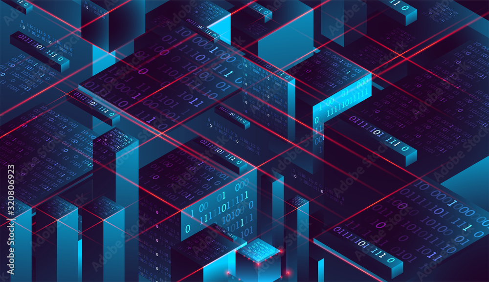 Isometric big data flow processing concept, database. Abstract ...