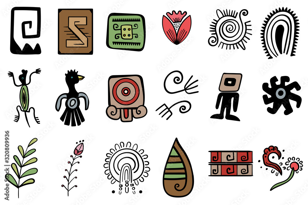Vector Illustration of mayan symbol. Set of graphic elements. Native ...