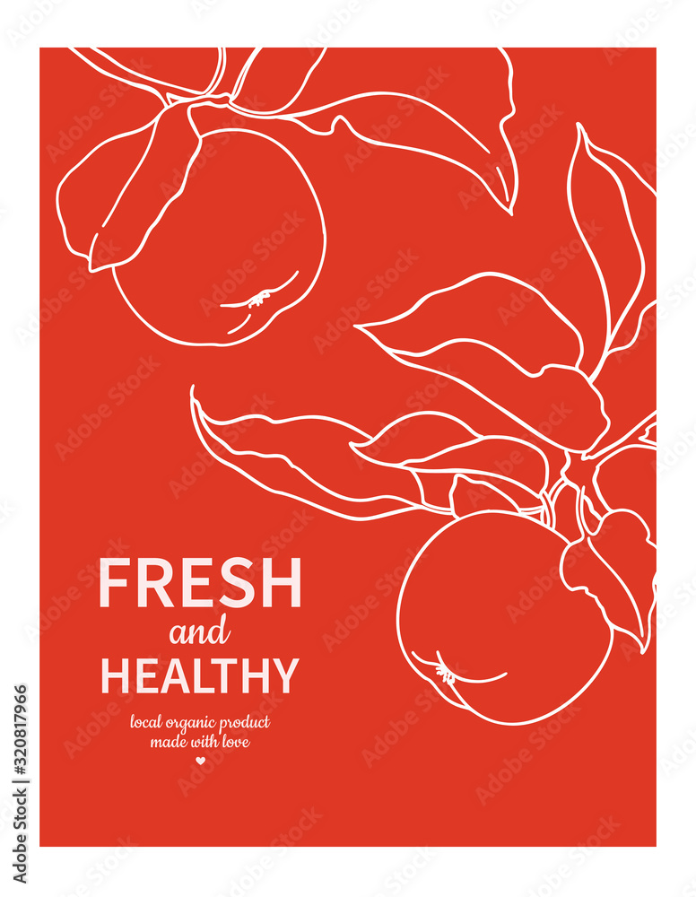 Apple label vector drawing. Juice or cider template. Hand drawn fruit ...