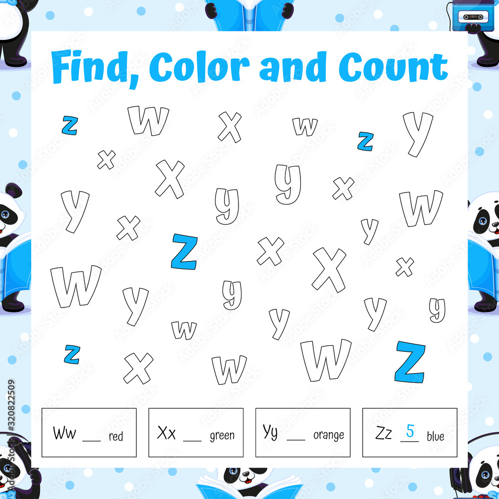 Find, Color and Count Alphabet Letters Math Game. Addition, Number ...