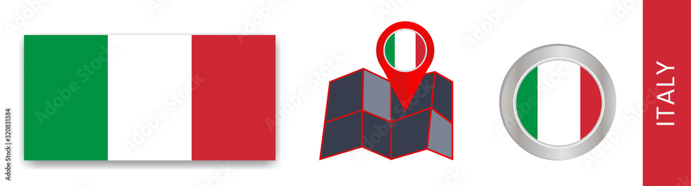Collection of Italian national flags isolated in official colors and ...