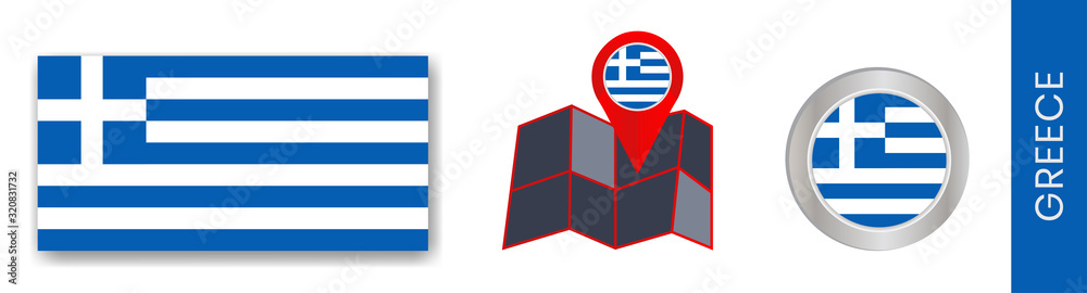 collection of Greek national flags isolated in official colors and icon ...