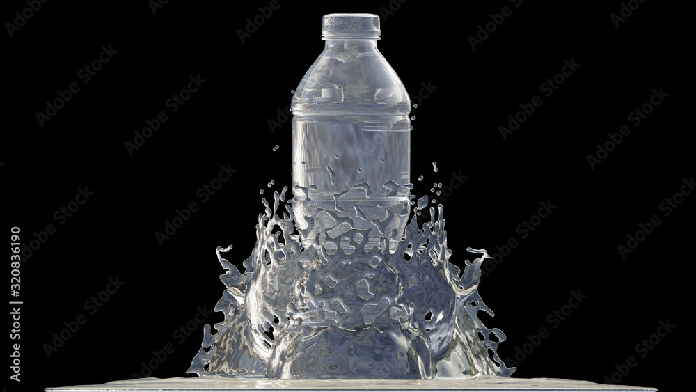 Bottle of water with splashes, 3D Render process, 4k Ultra HD 3840x2160 ...