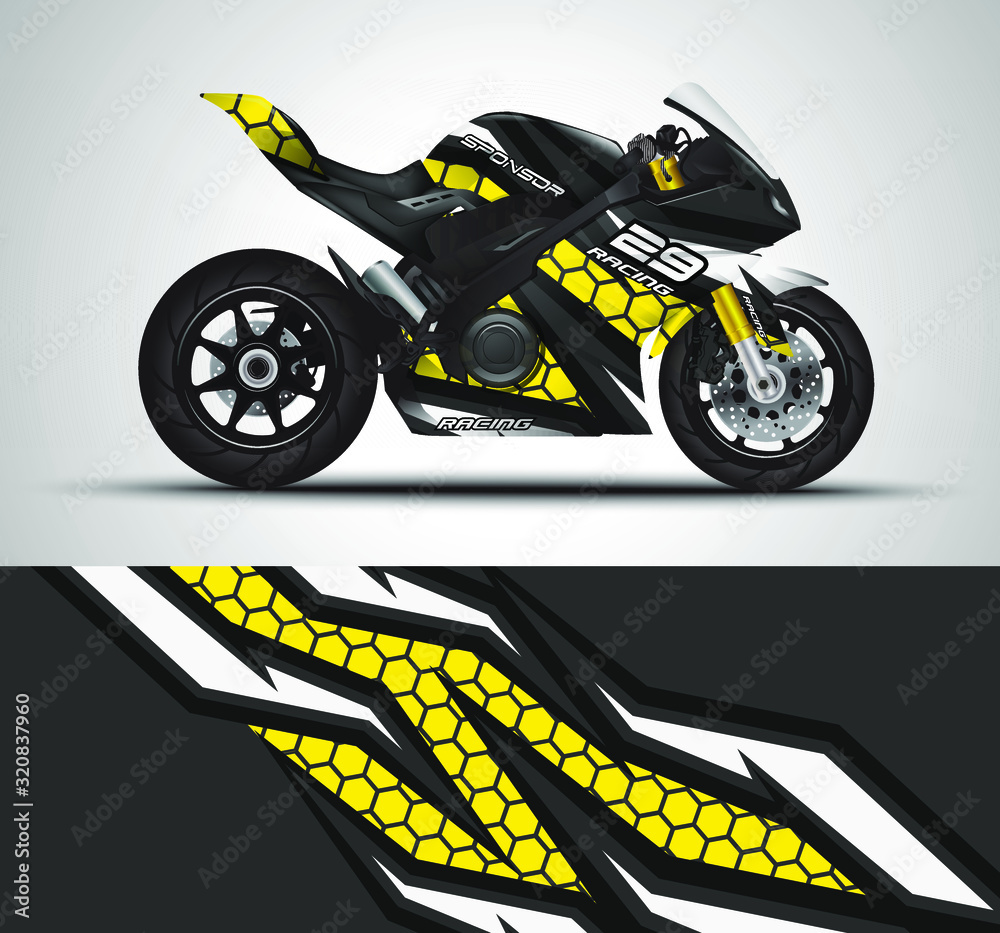 Racing motorcycle wrap decal and vinyl sticker design. Concept graphic ...