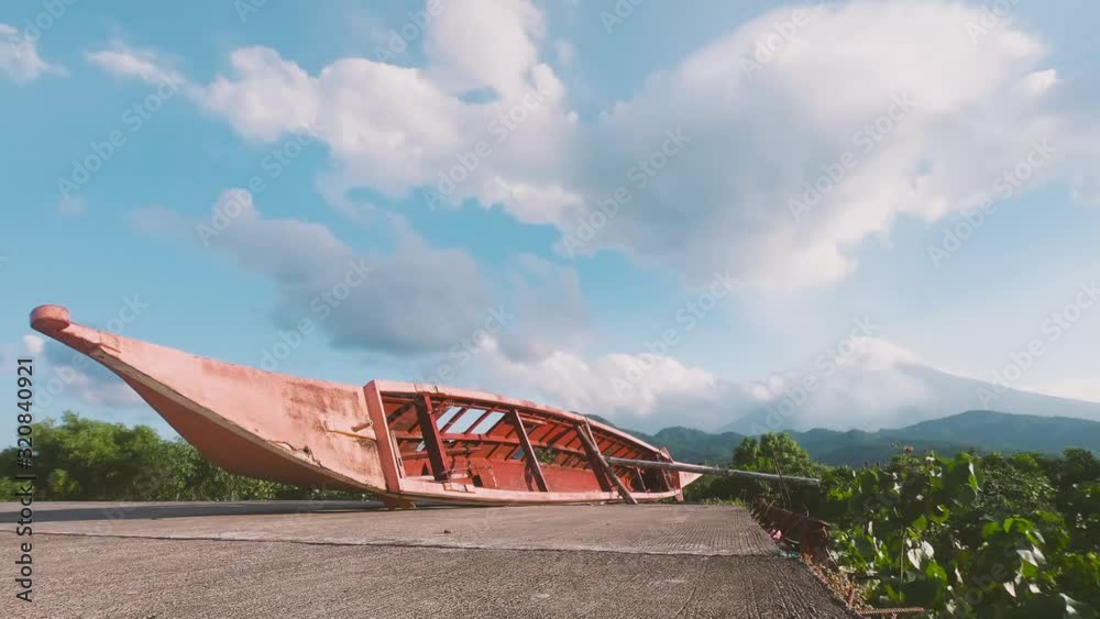 Wooden Boat Flips On Its Side At The Edge Of The Seawall With The ...
