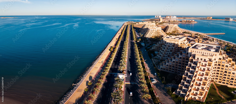 Marjan Island in Ras al Khaimah emirate in the UAE aerial view Stock ...