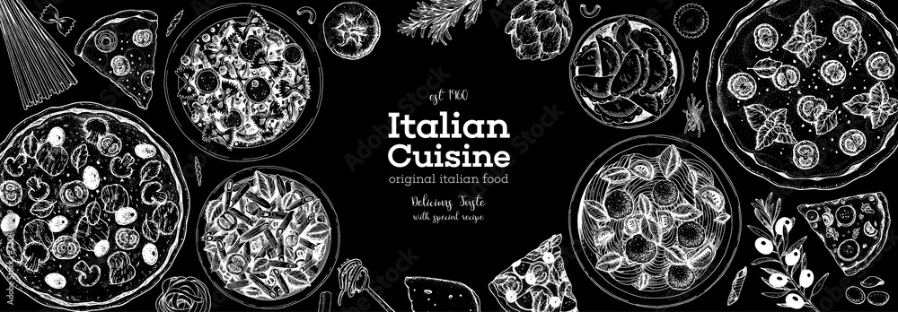 Pizza, pasta and ravioli cooking and ingredients for pizza, pasta and ...