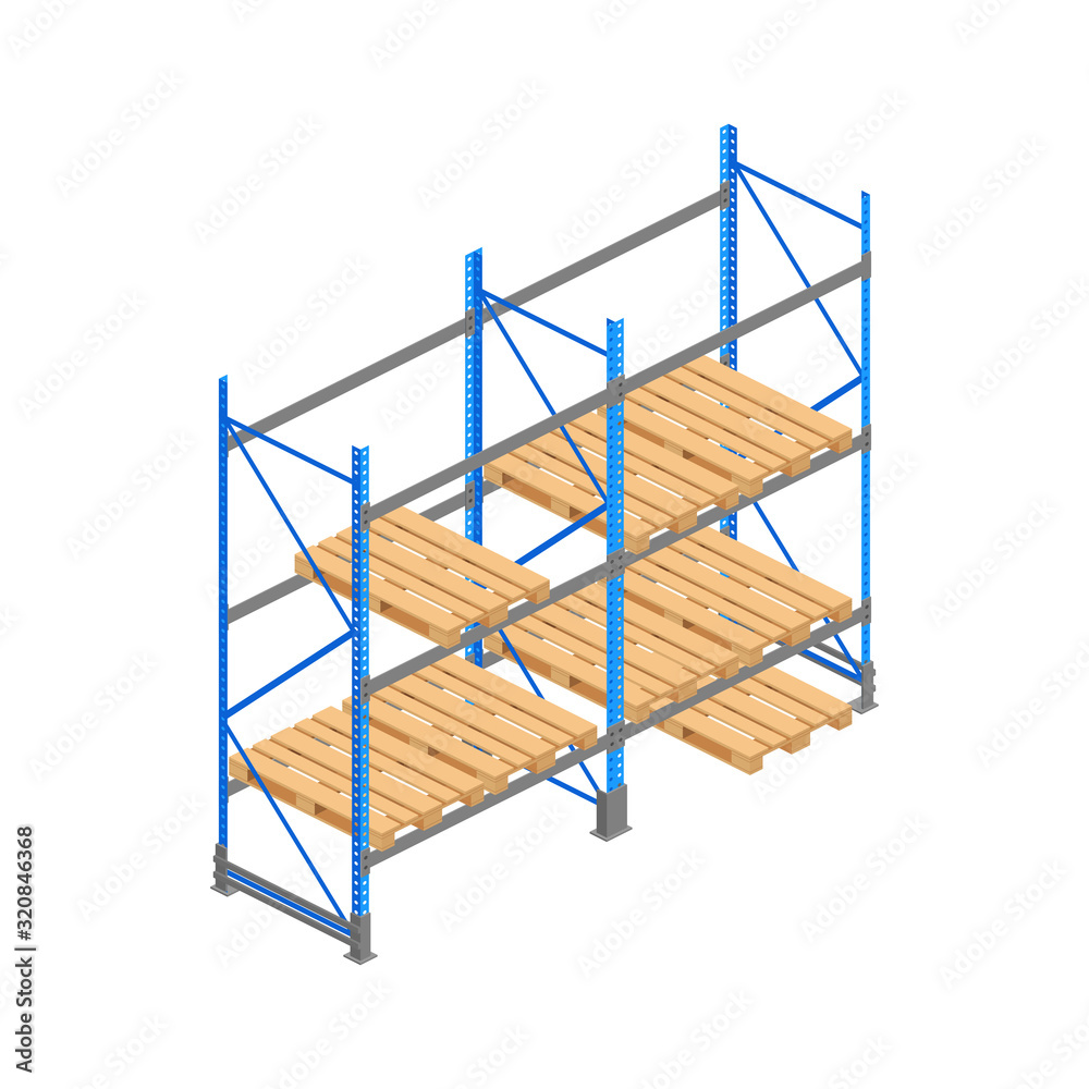 Big isometric warehouse metallic rack with pallet, twin shelving ...