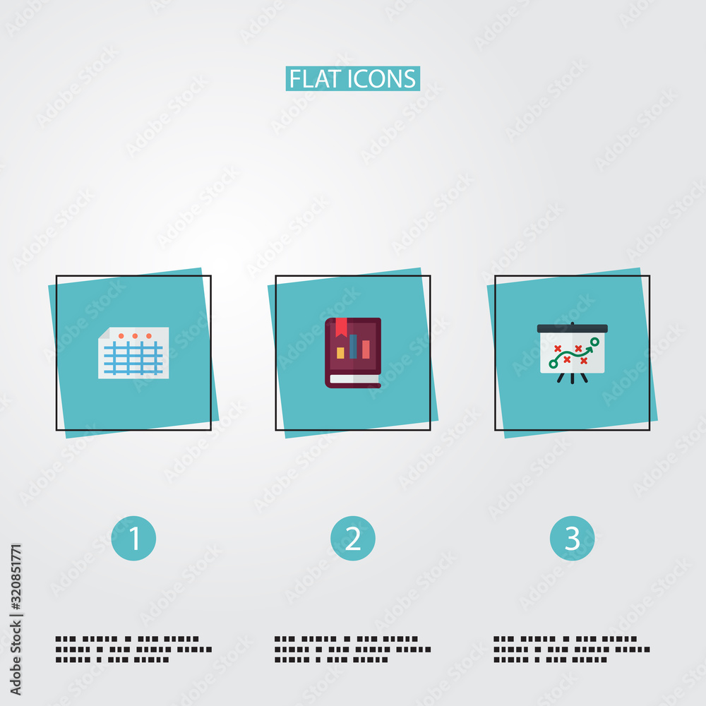 Set of accounting icons flat style symbols with strategy, annual report ...