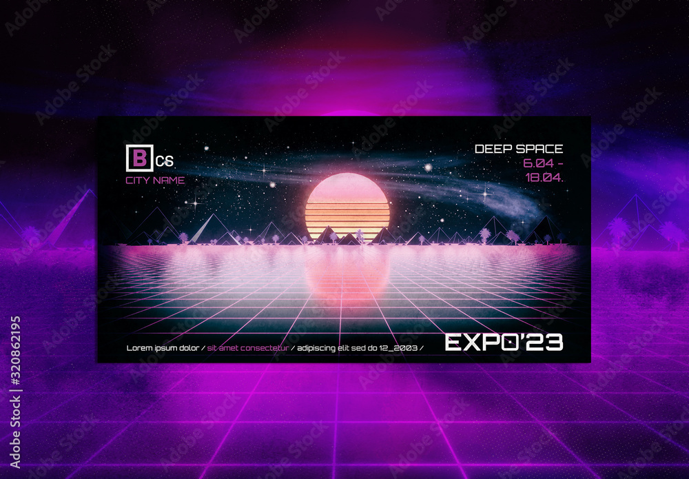 80S Synthwave Style Flyer Layout Stock Template | Adobe Stock
