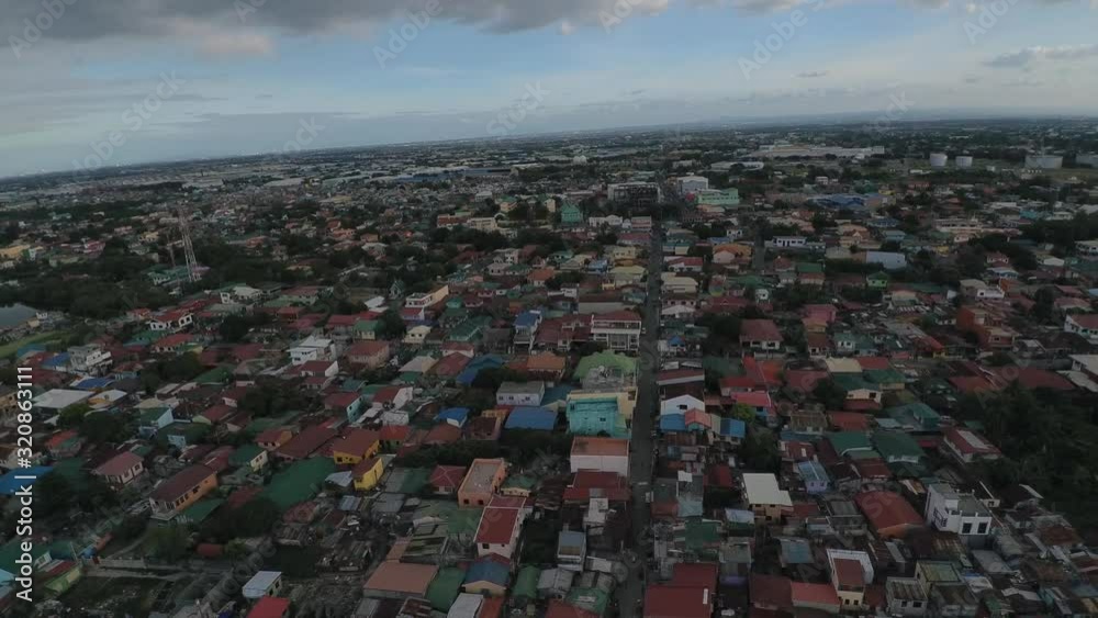 Aerial View over Heavily Populated Barangay Neighborhood in Rosario ...