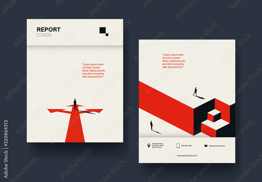 Report Cover Layout with Red and Black Illustrations Stock Template ...