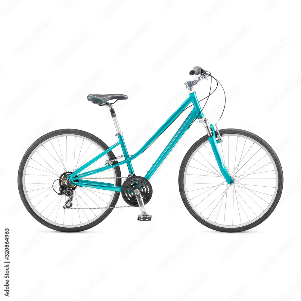 Aqua Teal Blue Retro Bicycle Isolated on White. Side View of ...