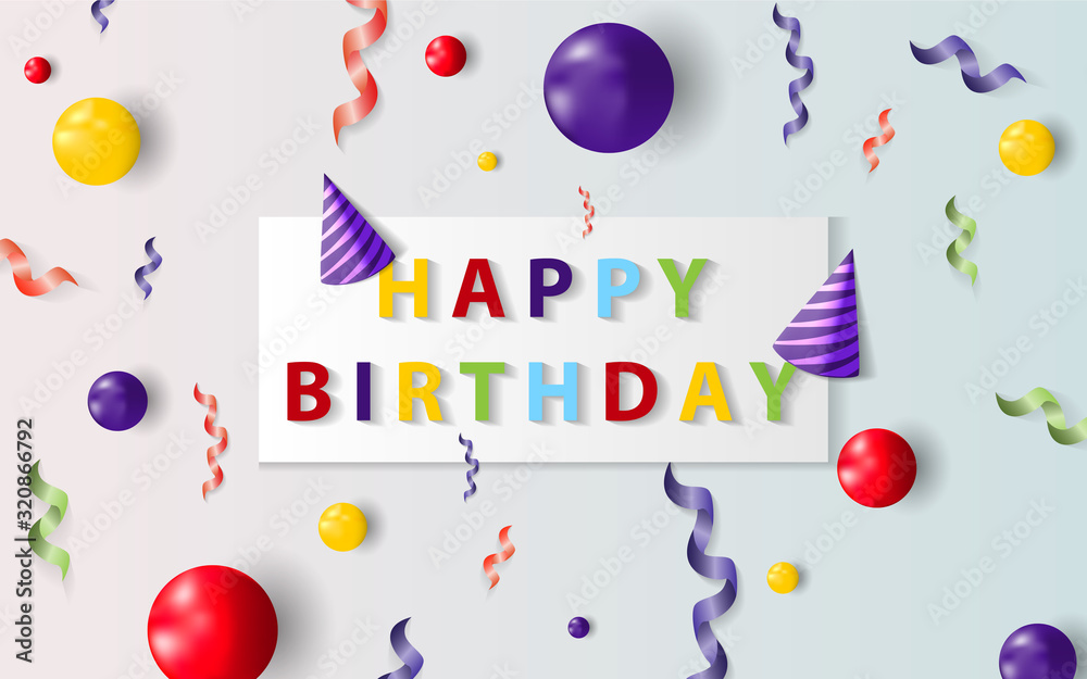 Simple background for birthday wishes with a balloon and confetti ...