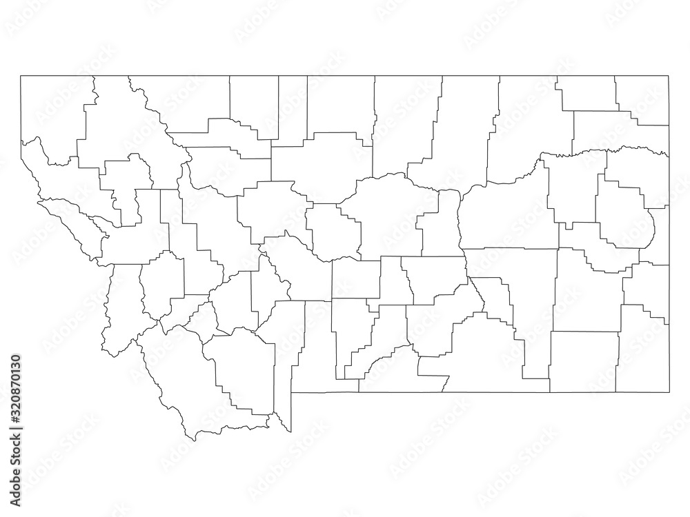White Outline Counties Map of US State of Montana Stock Vector | Adobe ...