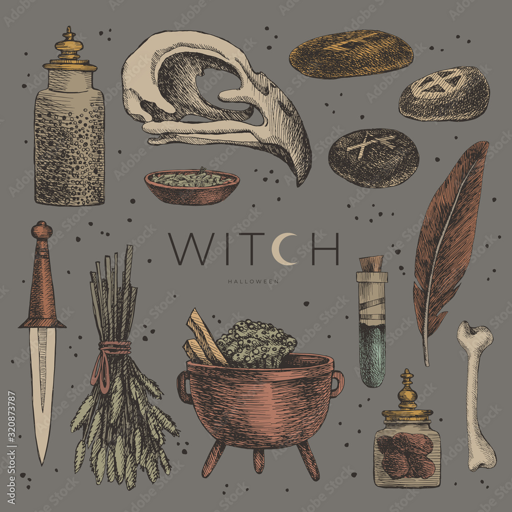 Set of mystical items for witchcraft vector illustration. Elements of ...