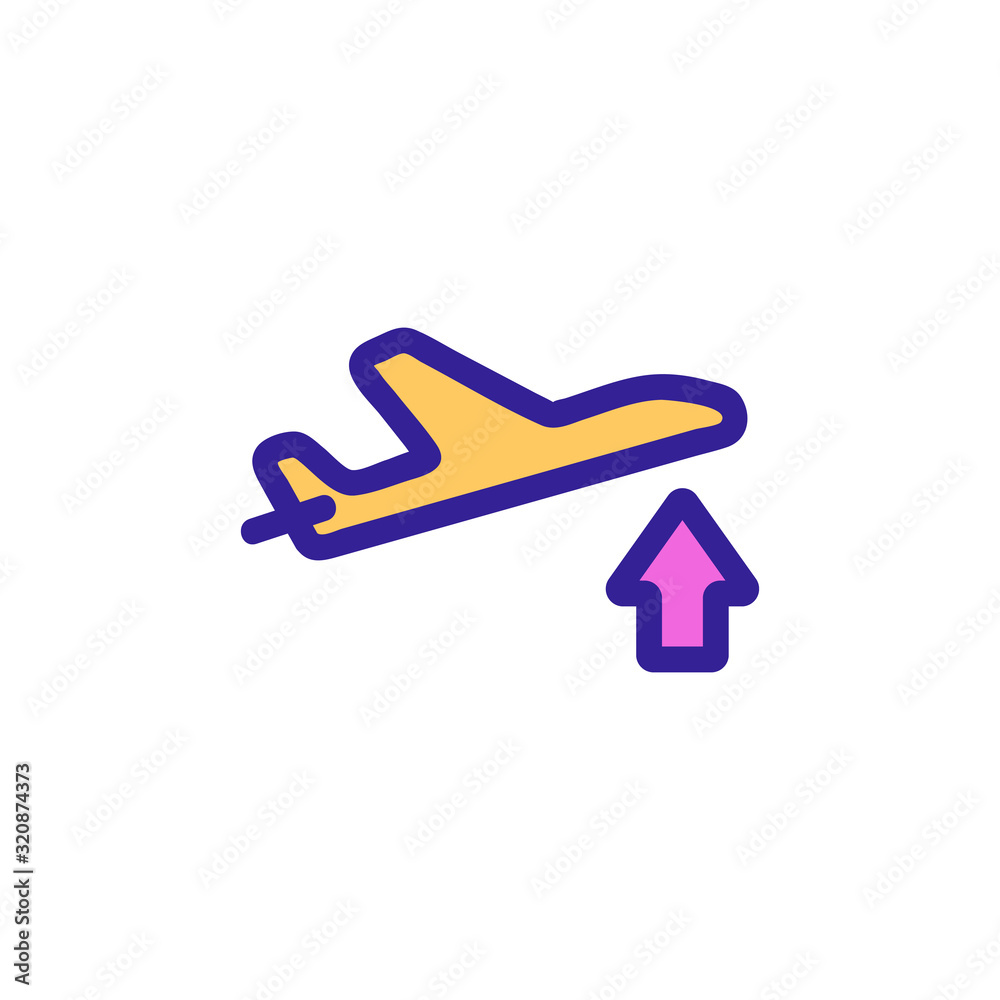 The take-off of the plane is an icon vector. A thin line sign. Isolated ...