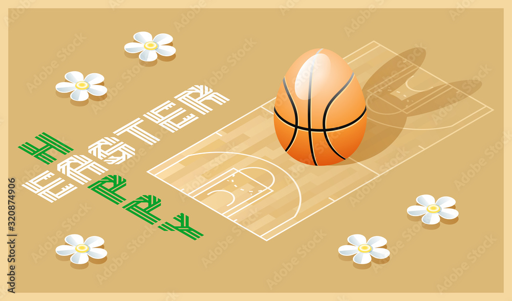 Happy Easter greeting card. Isometric illustration with 3D Easter egg ...