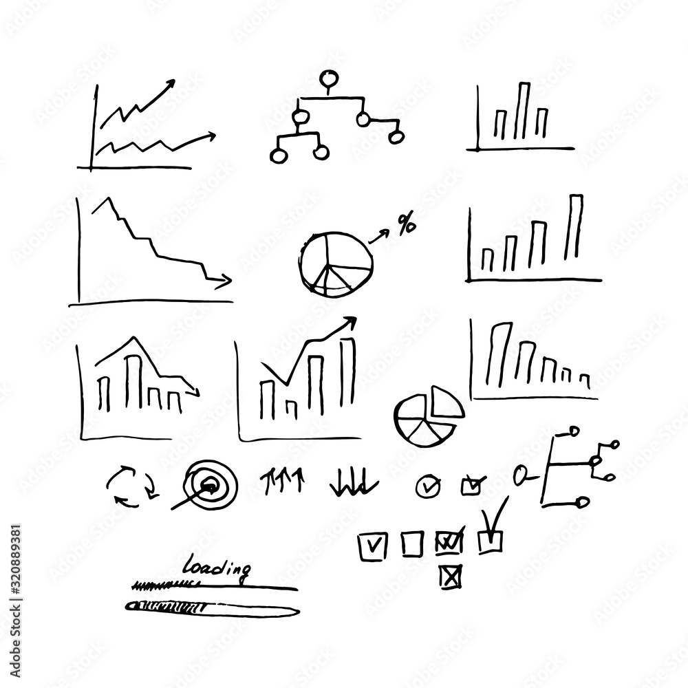 Business infographics. Doodles. Vector. Charts of rise and fall in ...