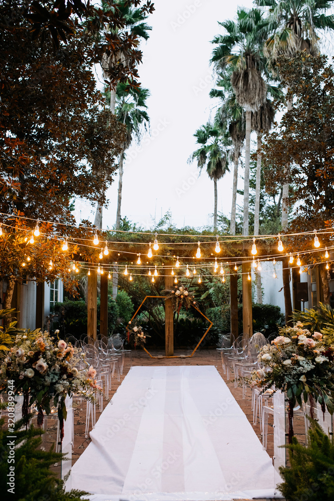 Vertical front view of traditional ceremonial outdoor wedding terrace ...