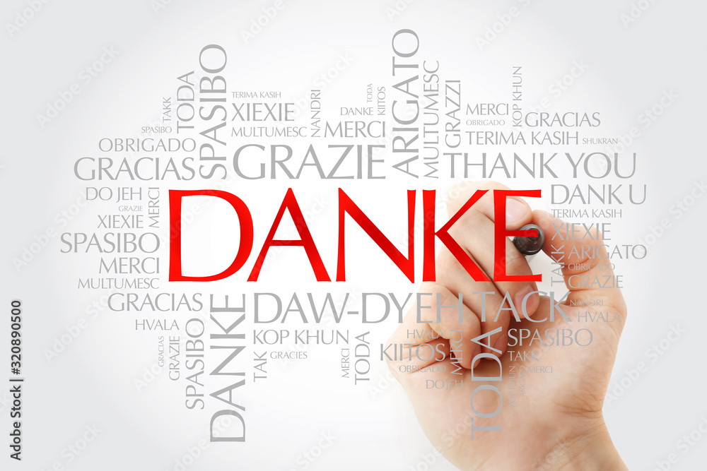 Danke (Thank You in German) Word Cloud with marker in many languages of ...