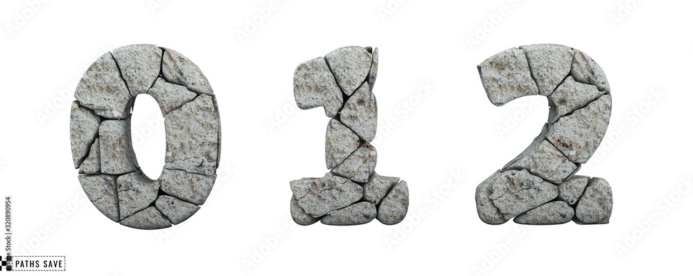 Stone numbers 3, 4, 5. 3d render. Rock alphabet. Path save. Stock ...