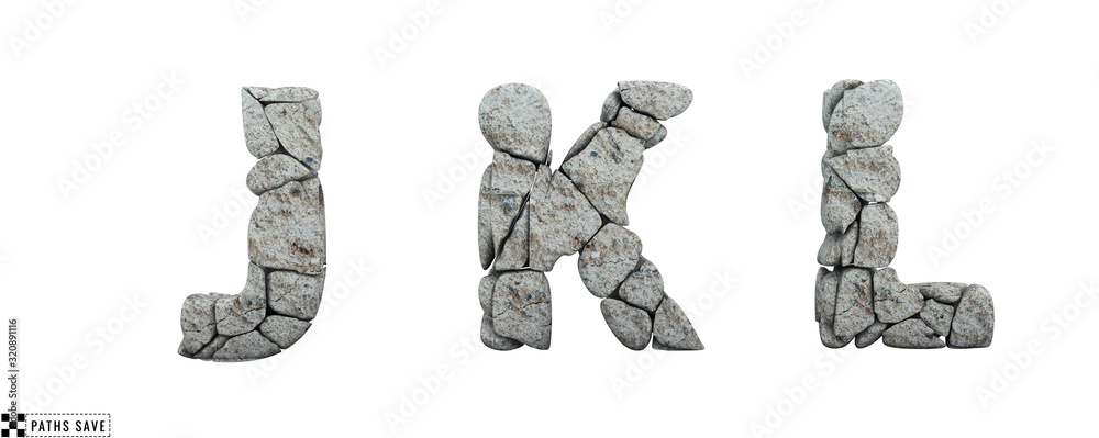 Stone letters J, K, L. 3d render. Rock alphabet. Path save. Stock ...