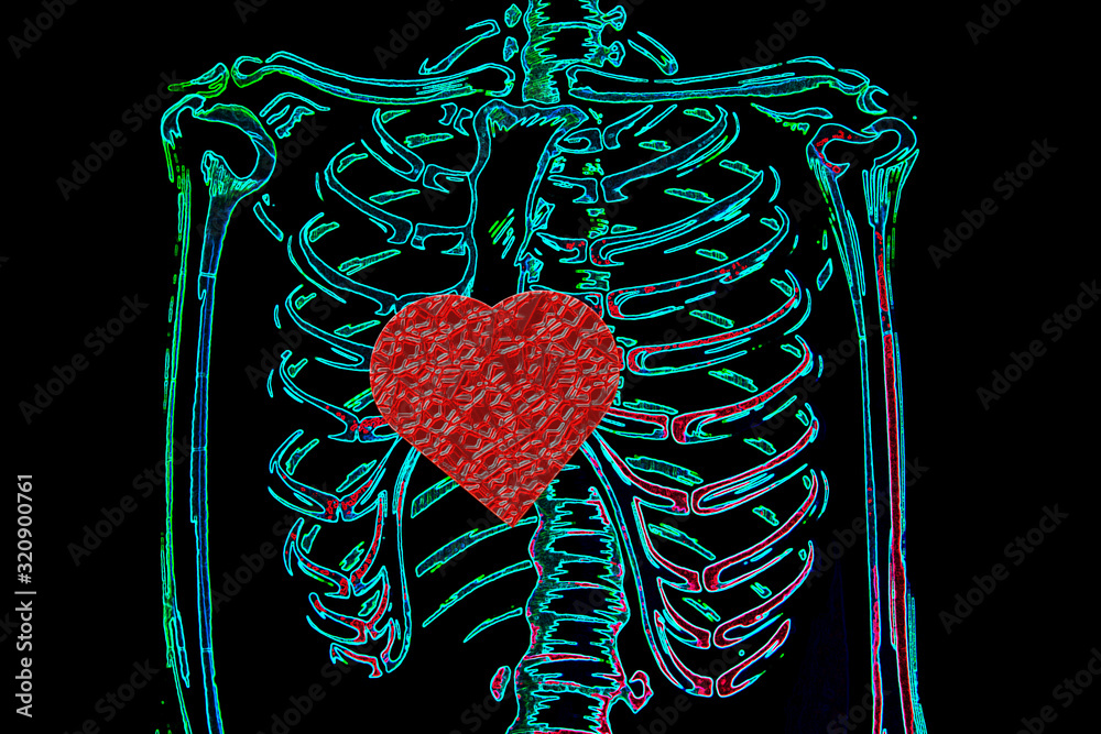 Abstract representation of a human rib cage with a neon effect and a ...