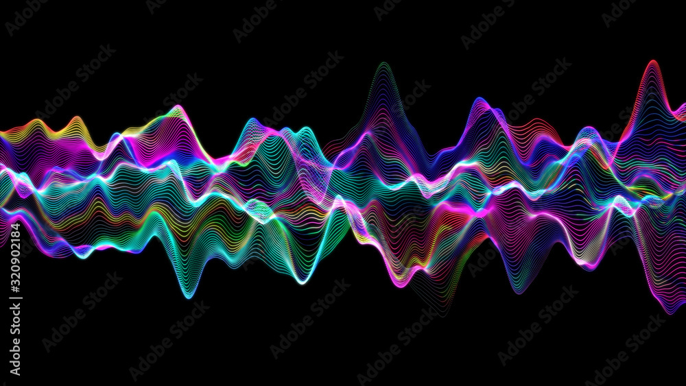 Lines abstract. Wave pattern. Neon colorful waves. particles background ...