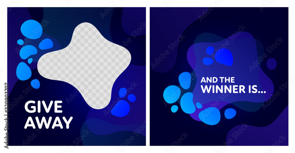 Giveaway and win banner post template set. Vector liquid illustration ...