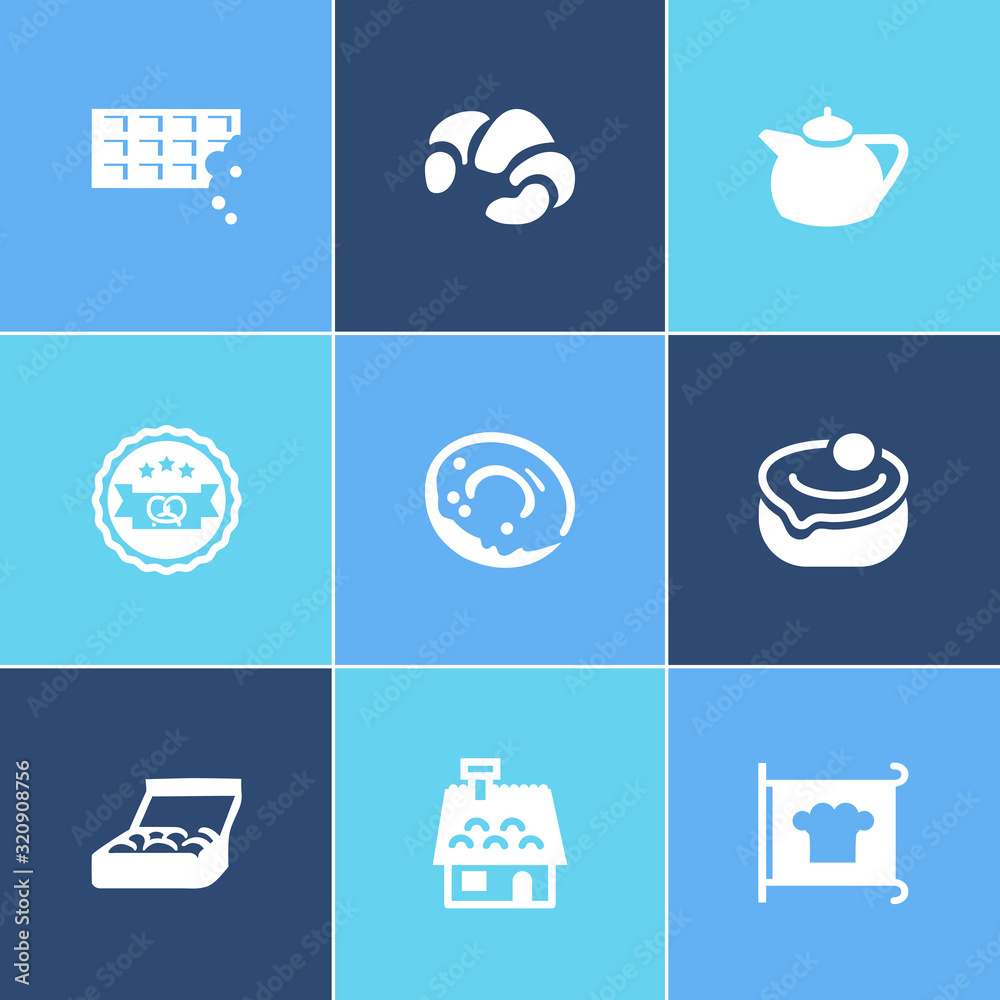 Bakery icon set and gingerhouse with croissant, belgian bun and best ...