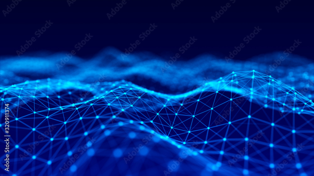 Big data visualization 3D. Technology blue wave. Analytics ...