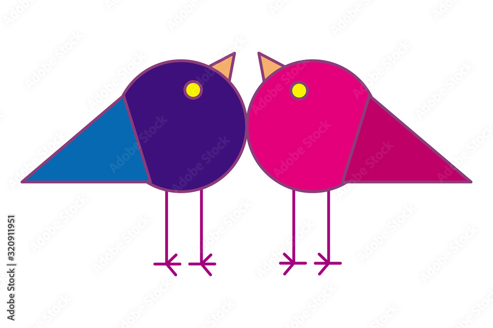 Two birds yin and yang. A pair of lovers, a symbol of love. Valentine's ...