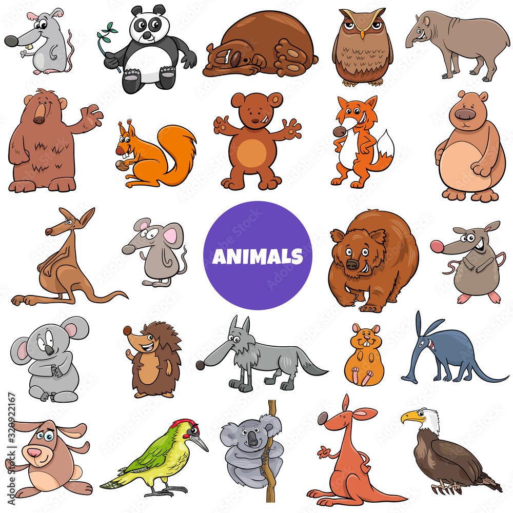 comic wild animal characters large set Stock Vector | Adobe Stock