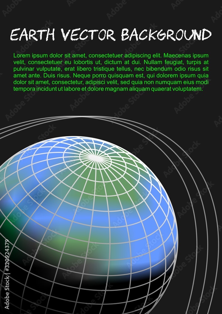 Earth in black background, cut out of planet, simple text, leaflet ...