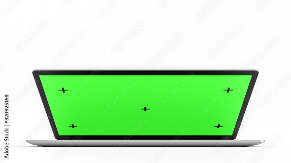 Laptop with green screen. Computer mockup isolated on white background ...
