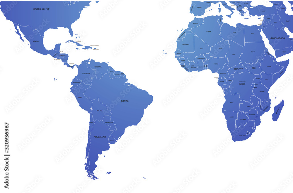south america countries and africa countries map. map of the world by ...