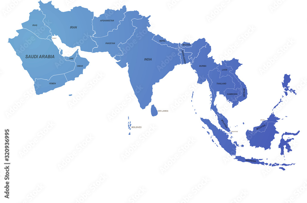 asia countries map. map of the world by region. graphic design world ...