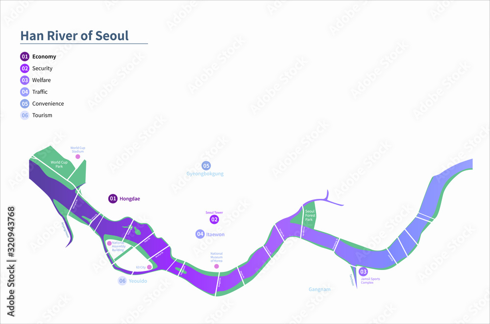 seoul map. han river graphic design. Stock Vector | Adobe Stock