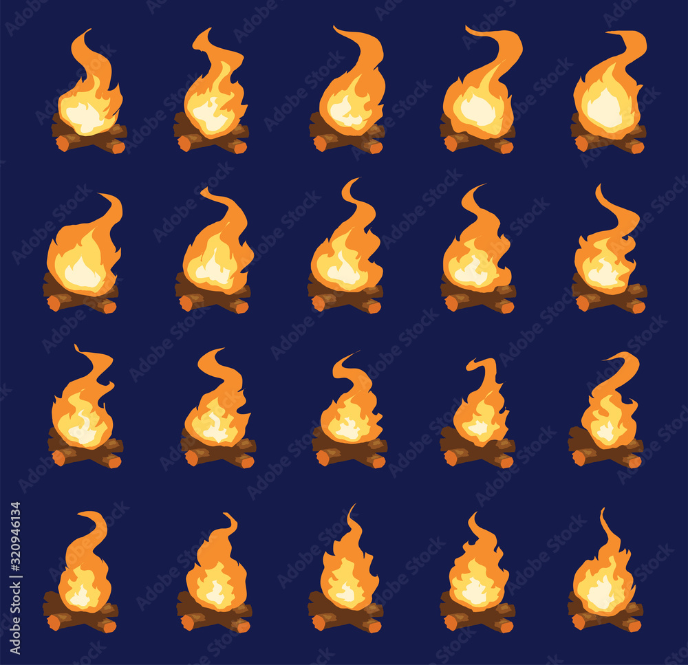Camp Fire Animation Moving Frame Vector Cartoon Illustration Stock ...