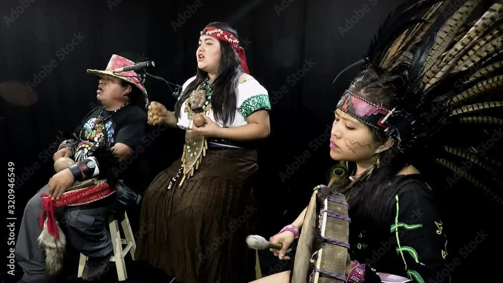 group of shaman Teotihuacanos, Xicalanca - Toltec in black background ...