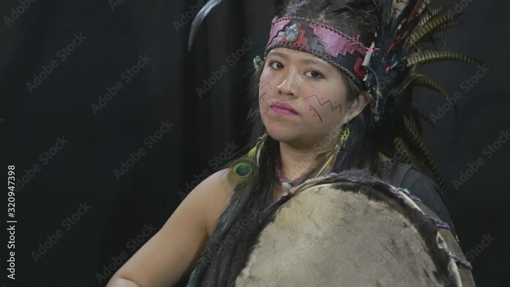 close up of young woman Teotihuacana, Xicalanca - Toltec in black ...