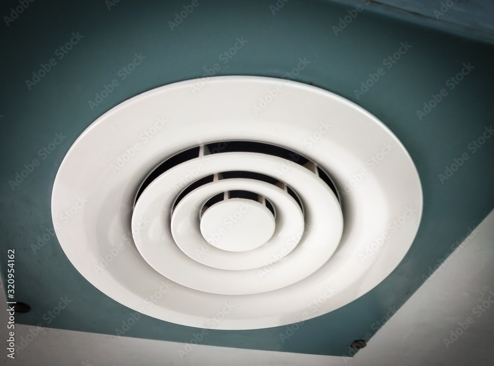 Air Ventilating tube installed on the ceiling of the office building ...