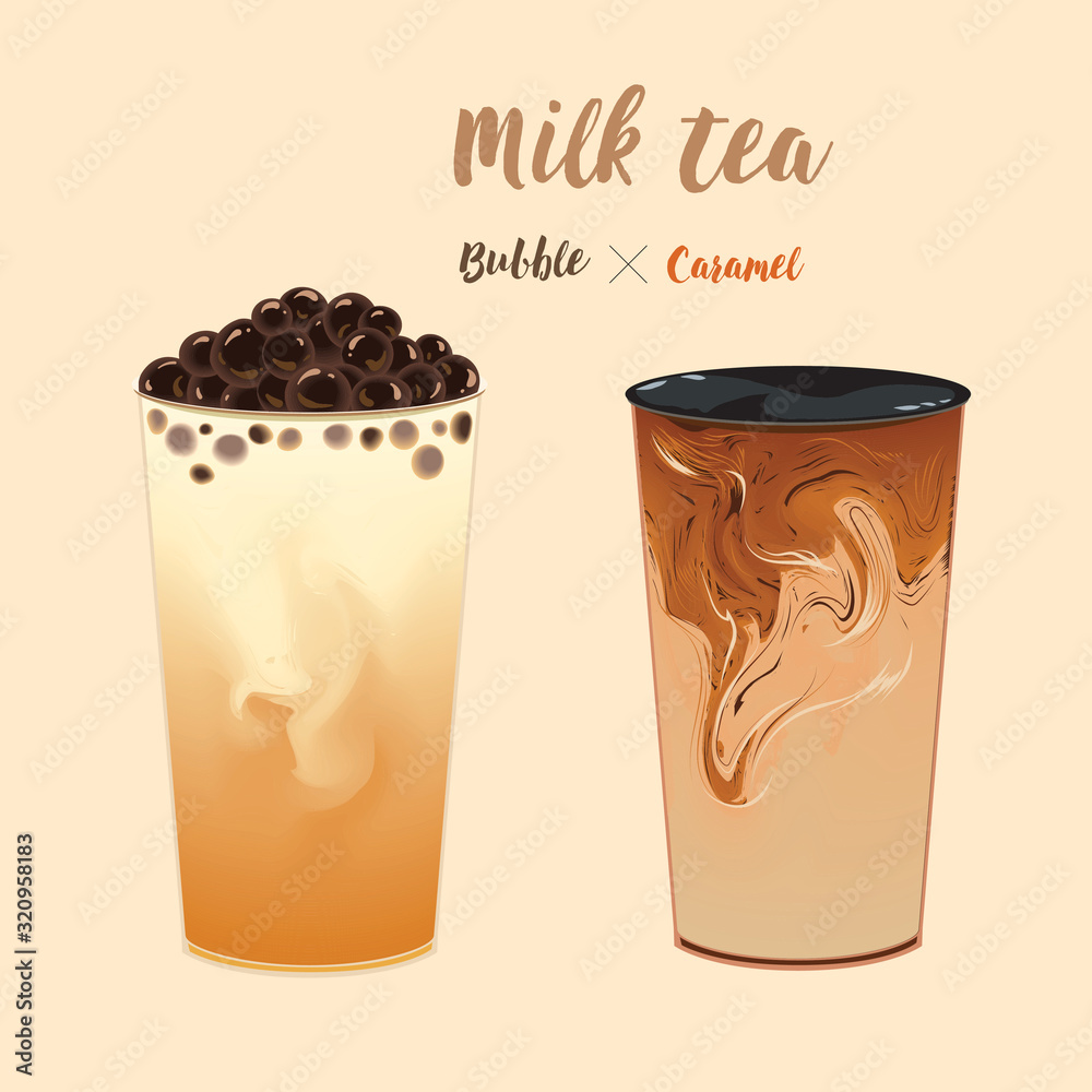 Bubble black tea and tapioca pearls milk drinks, cute bubbles ...