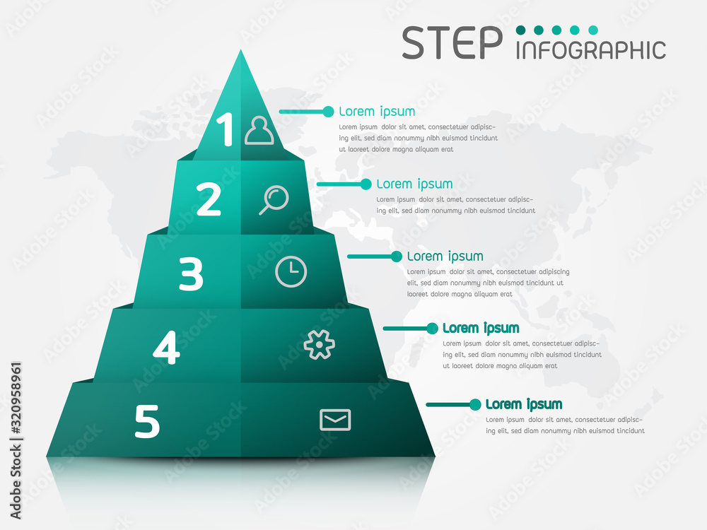 3D Pyramid shape elements of graph,diagram with steps,options,processes ...