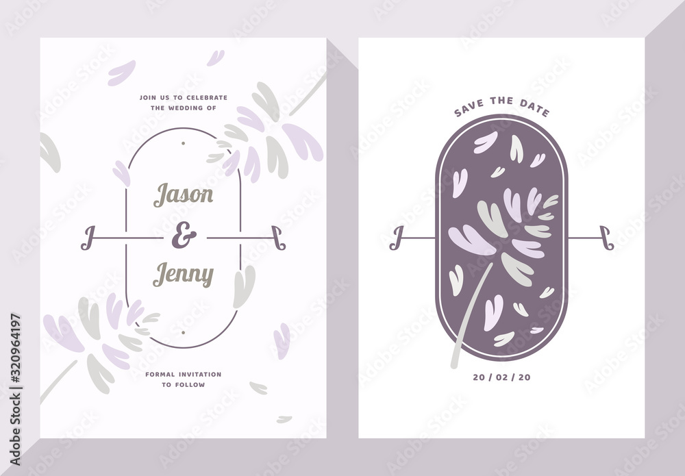 Purple Wedding Invitation Card Template with Unique Foliage - Vector ...