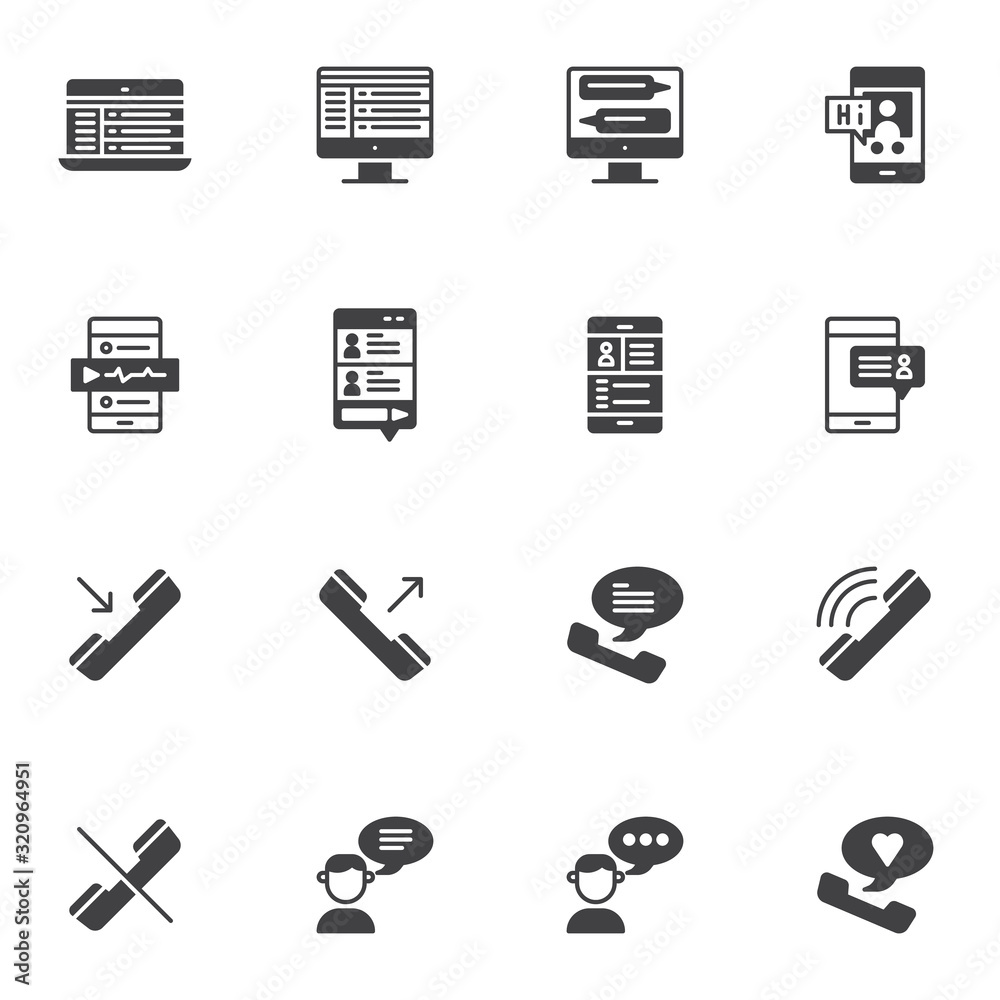 Dialogue conversation vector icons set, modern solid symbol collection ...