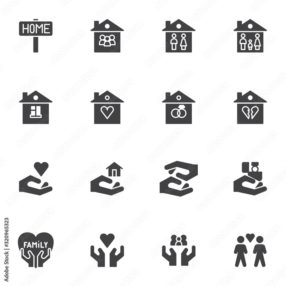 Family house vector icons set, modern solid symbol collection, filled ...