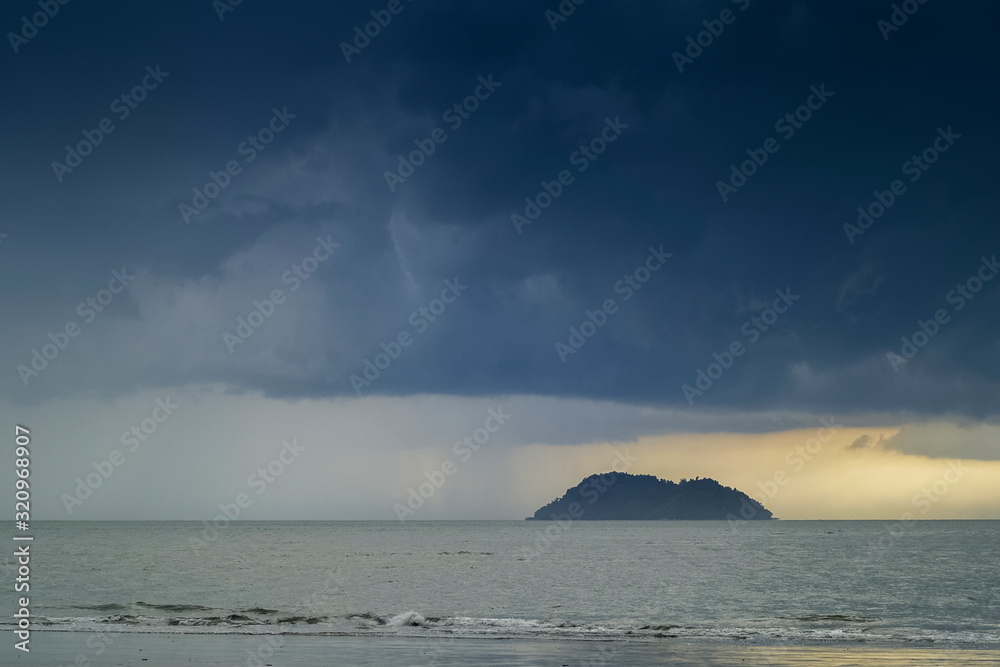 view evening of small island in the sea with heavy raining and cloudy ...